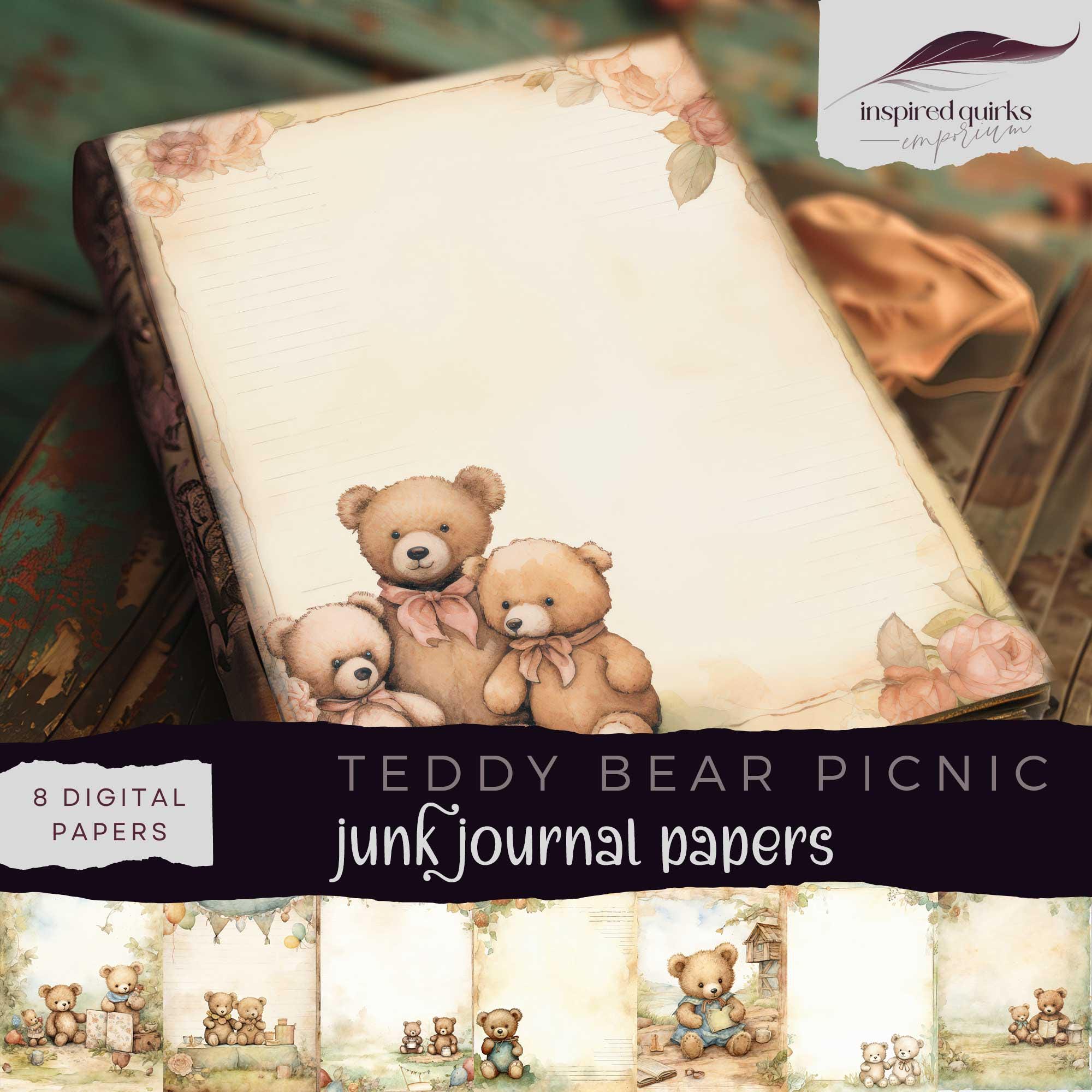 Teddy Bear Junk Journal, Digital Journal Paper, Vintage Bears Printable Ephemera, Teddy Bear ...