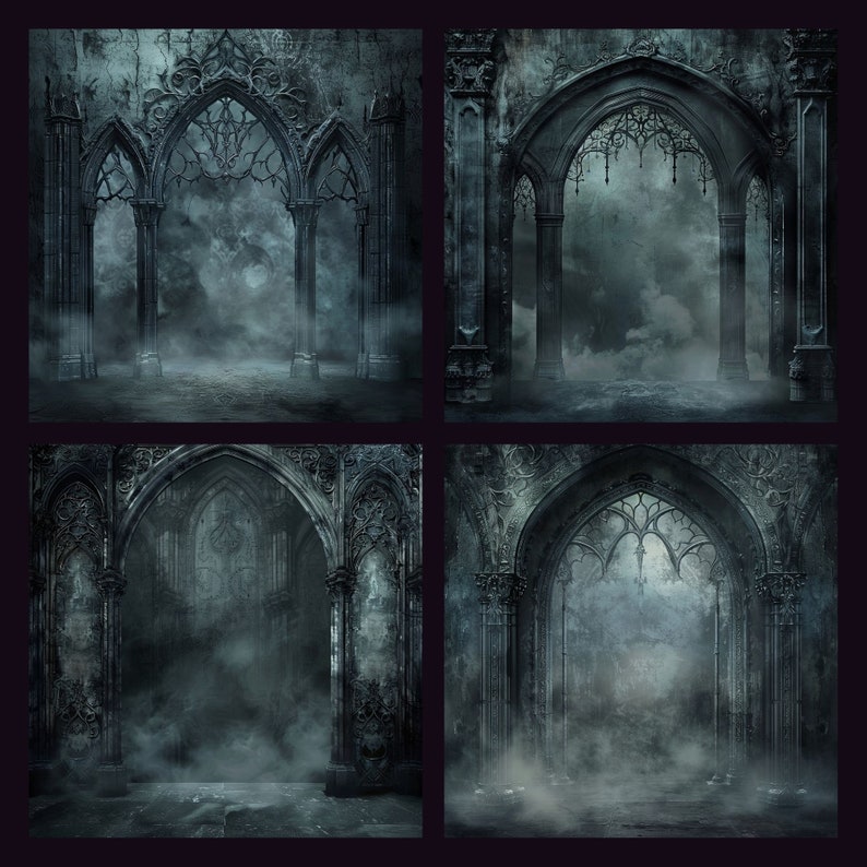 Gothic Arches Backdrop, Dark Castle Background, Spooky Midnight Overlay ...