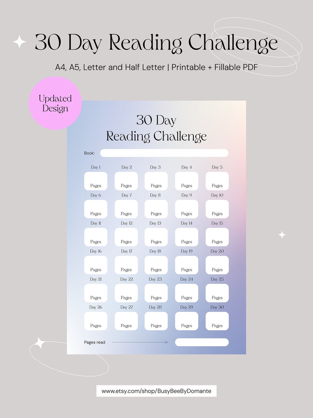 30 Day Reading Tracker Printable Instant Download Reading Goals A4 A5 ...