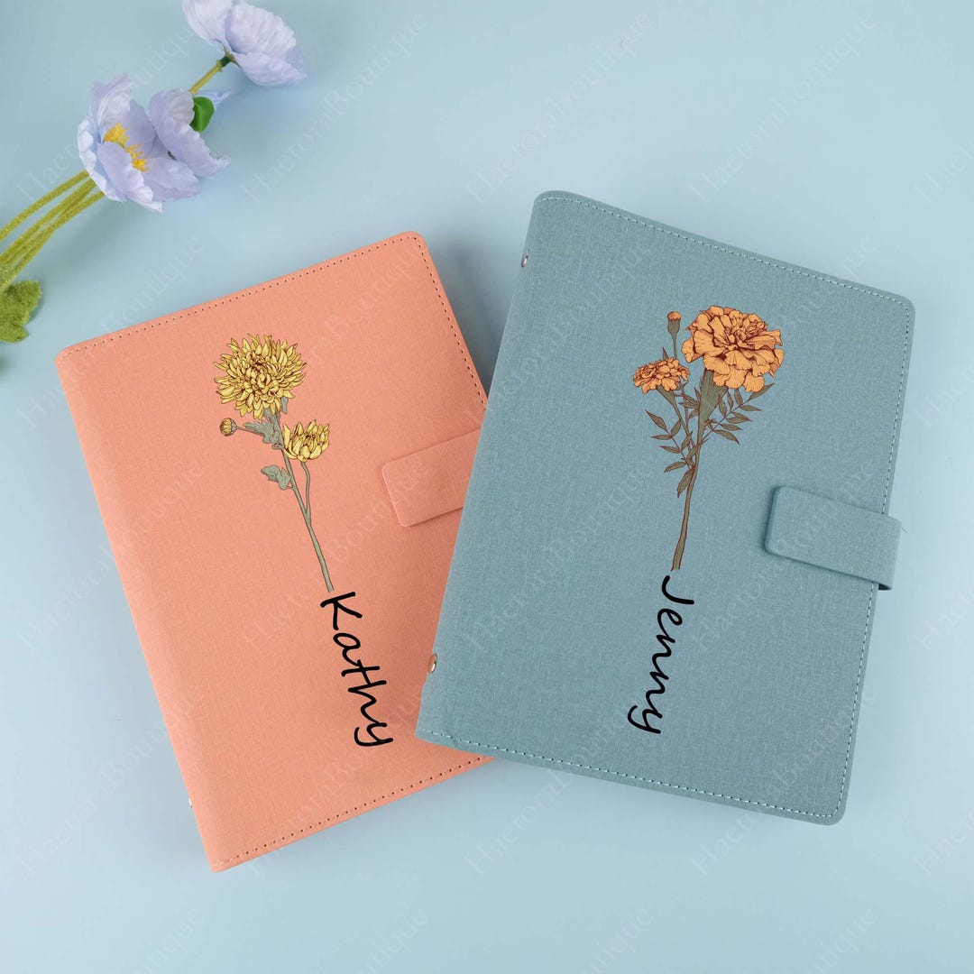 Custom Flower Notebook, Birth Flower Journal, Custom Name Diary ...