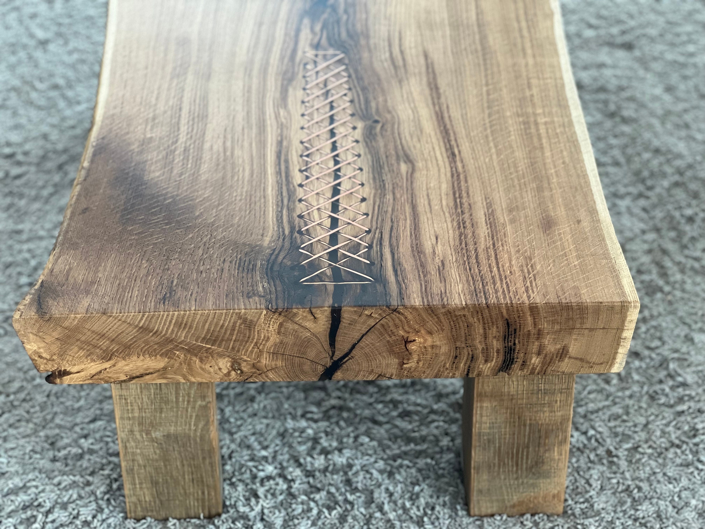 Live Edge Solid Oak Coffee Table, Reclaimed Wood Coffee Table With ...