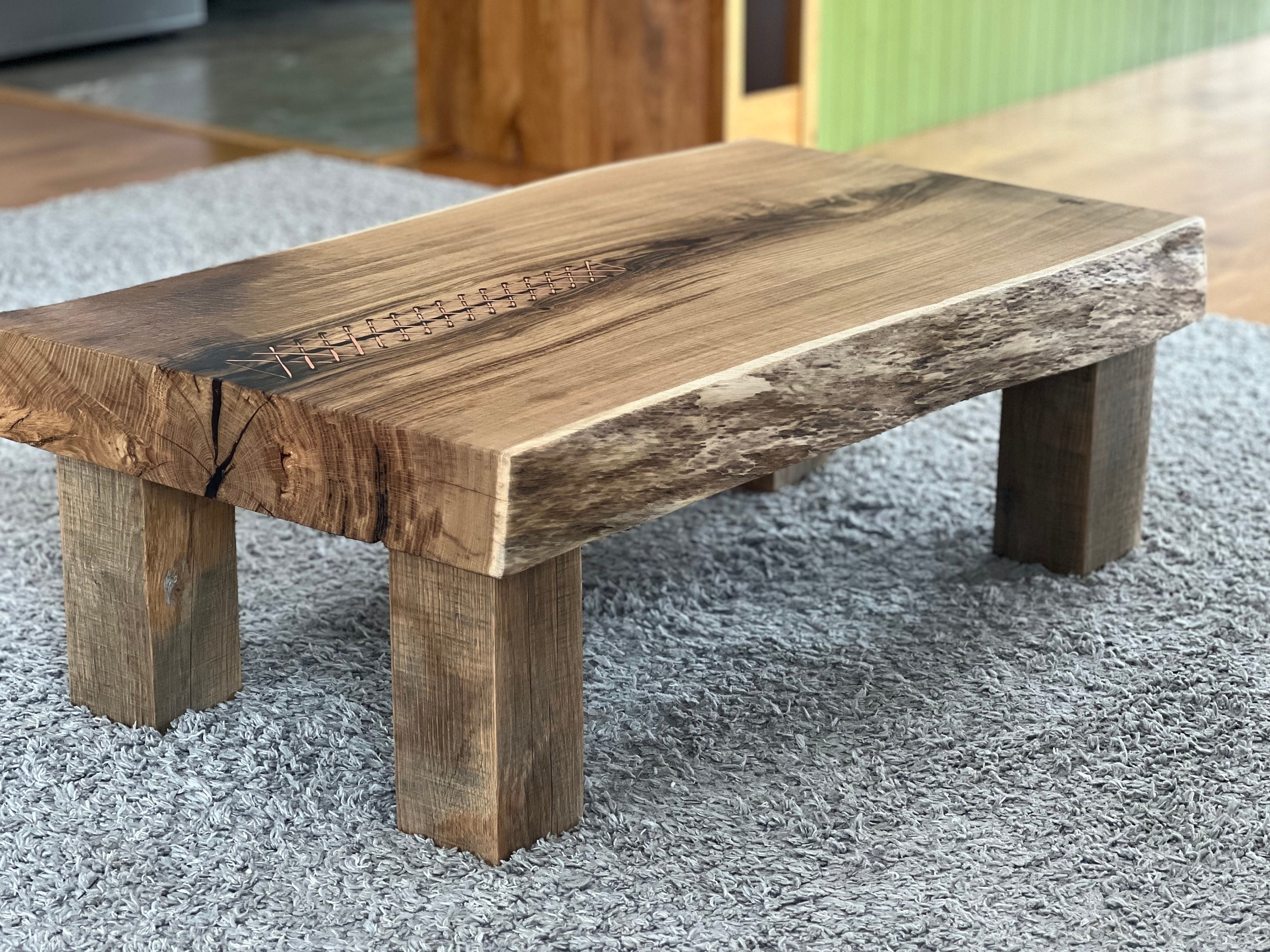 Live Edge Solid Oak Coffee Table, Reclaimed Wood Coffee Table With ...