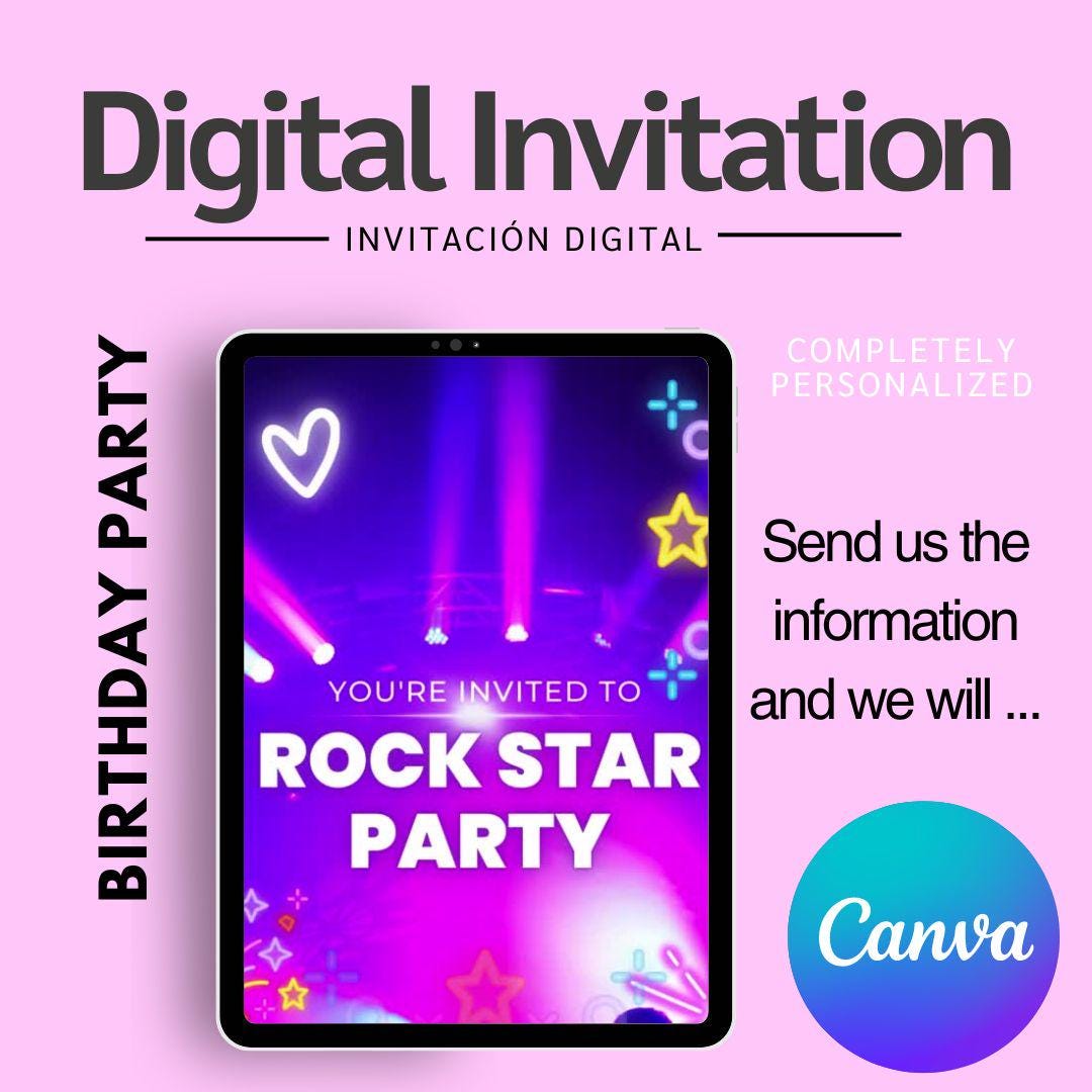 Rock Star Party Invitation / Animated Digital Animation / Musical Party ...