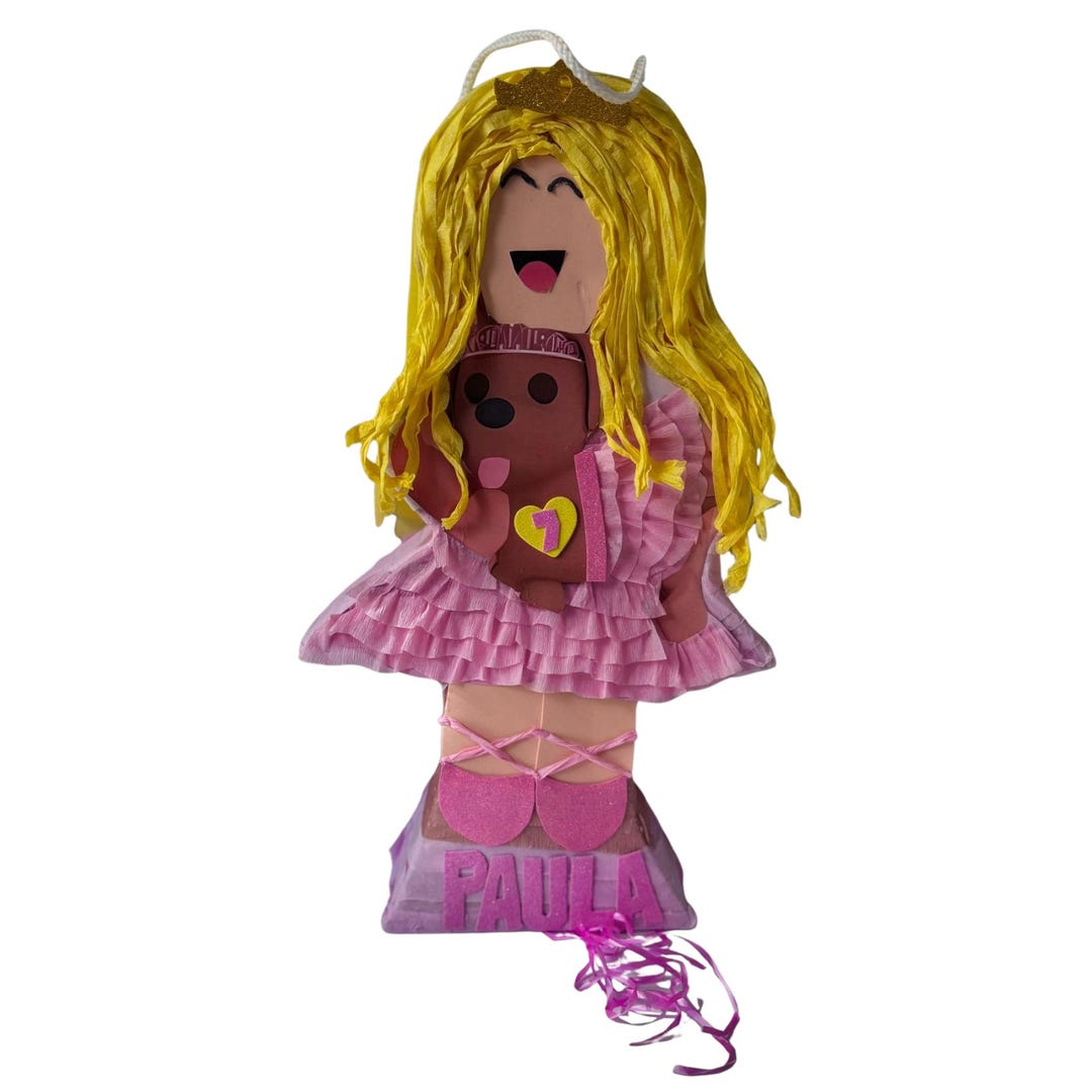 Piñata Jugadora De Roblox Con Mascota | Rosa Y Café Pixelado | Fiesta ...
