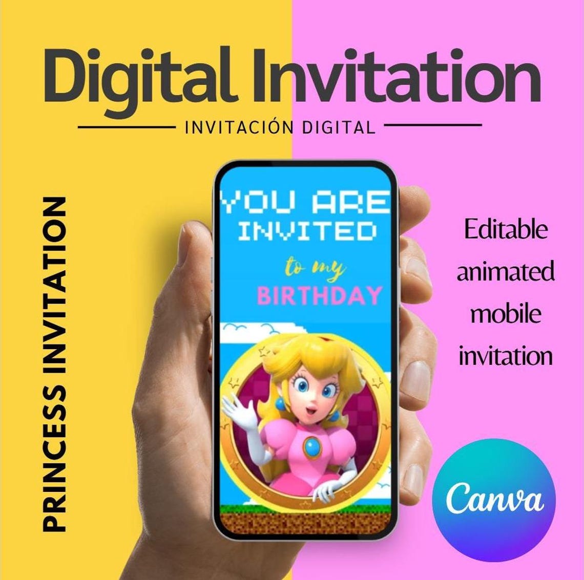 Princess Birthday Invitation, Animated Mobile Template (canva Editable ...