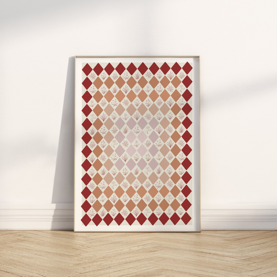 Tonal Floral Wall Art Unique Geo Print for Home and Interiors Folk Art ...