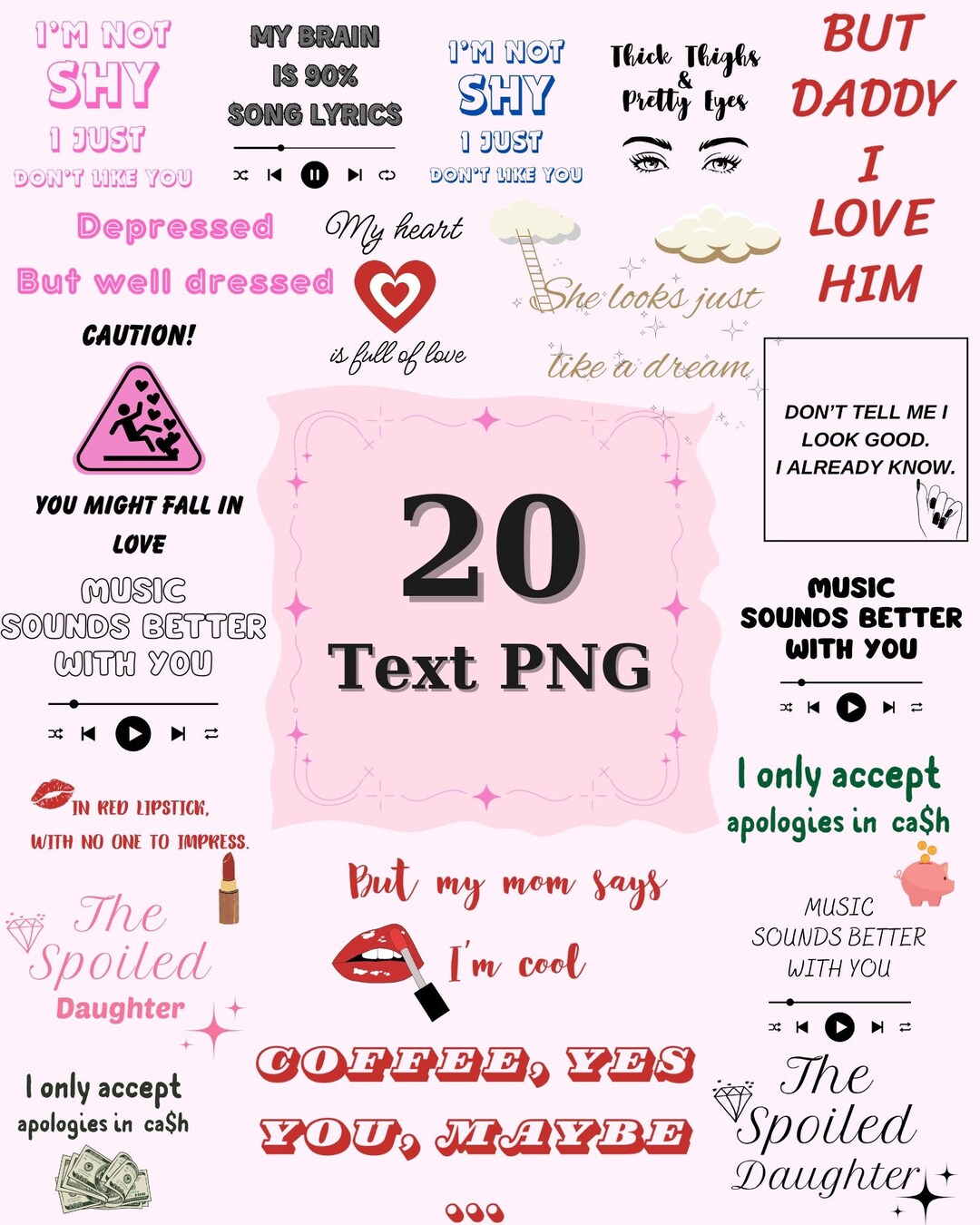 20 Text PNG Bundle, Sassy PNG Bundle, Sassy Girl SVG Bundle ...
