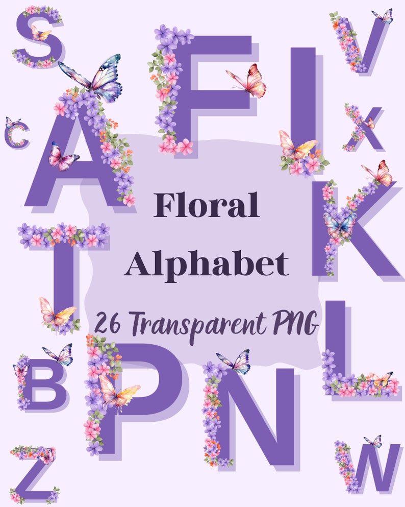 Floral Alphabet PNG, Floral Letters, Alphabet SVG, Floral Alphabet ...