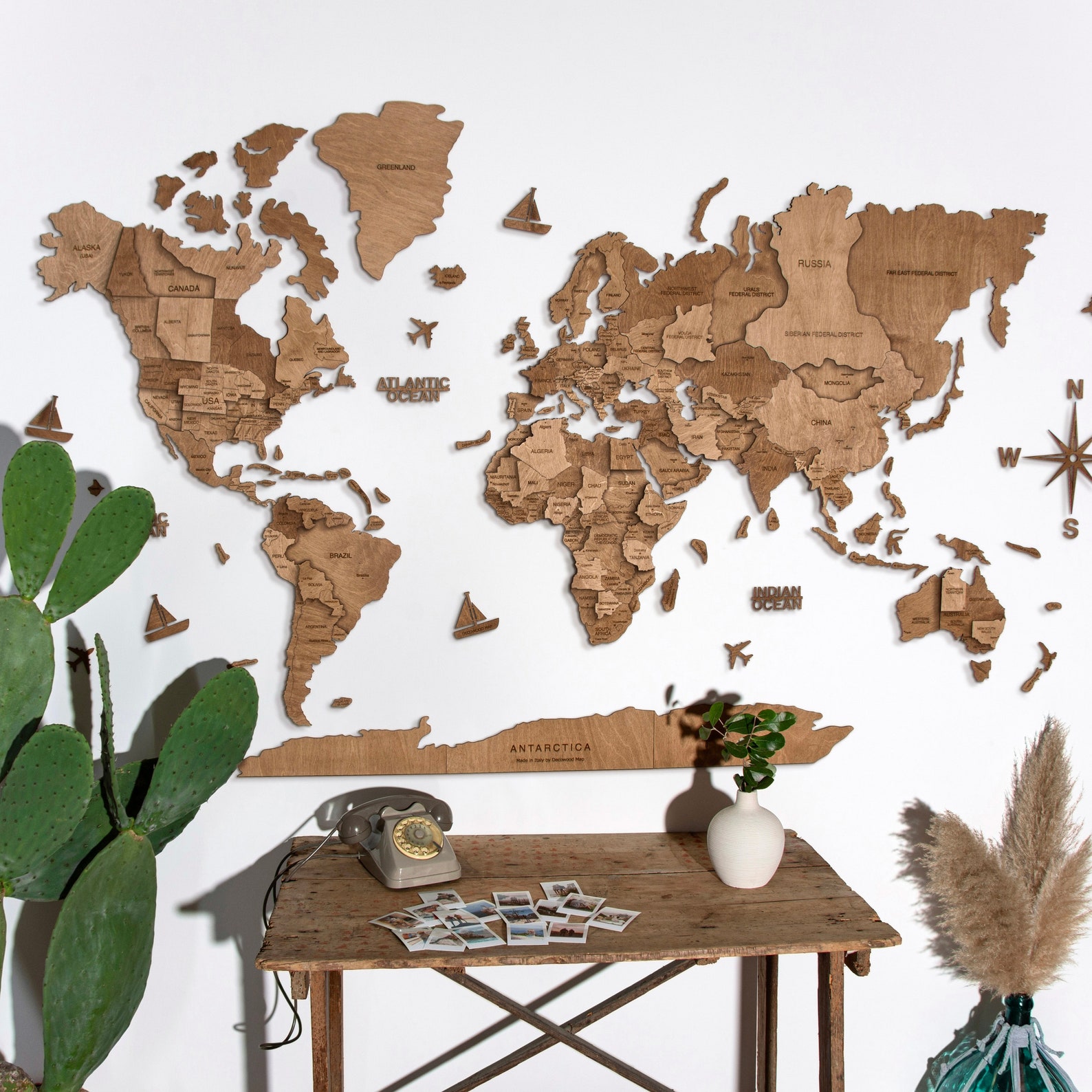 3D Wooden World Map, Office Decor Decowoodmap, Multicolor World Map ...