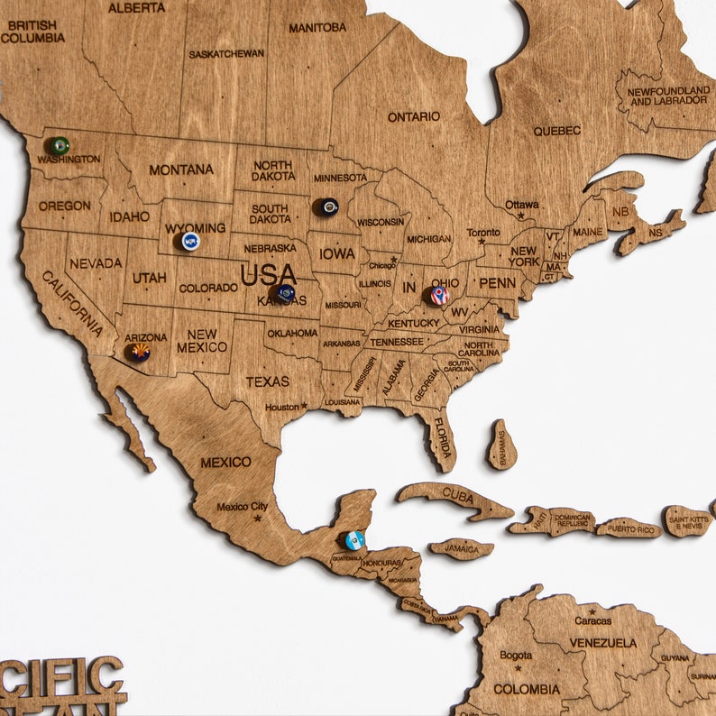 Wall Globe, Wooden World Map, Gift for New Home Wall, Decowoodmap Oak ...
