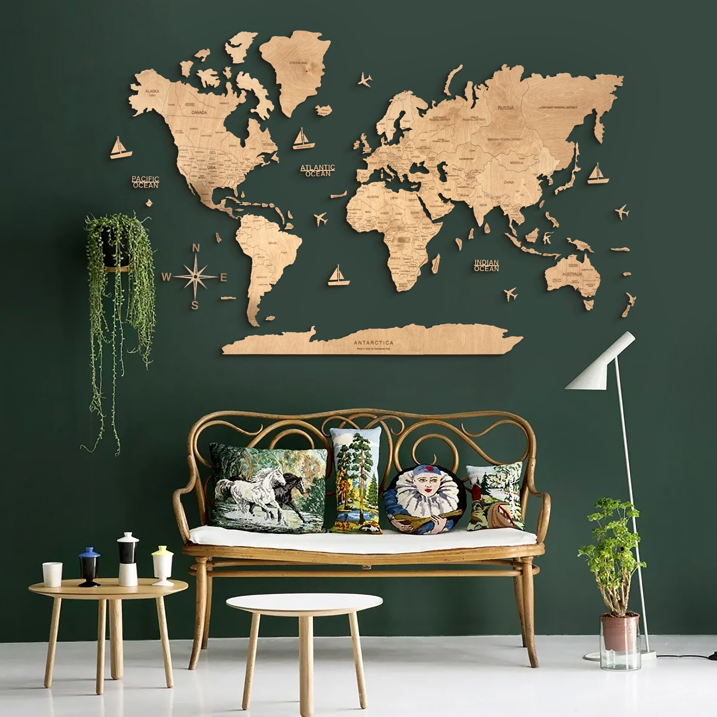 Wooden World Map, Gift for New Home Wall, Decowoodmap Oak World Map ...