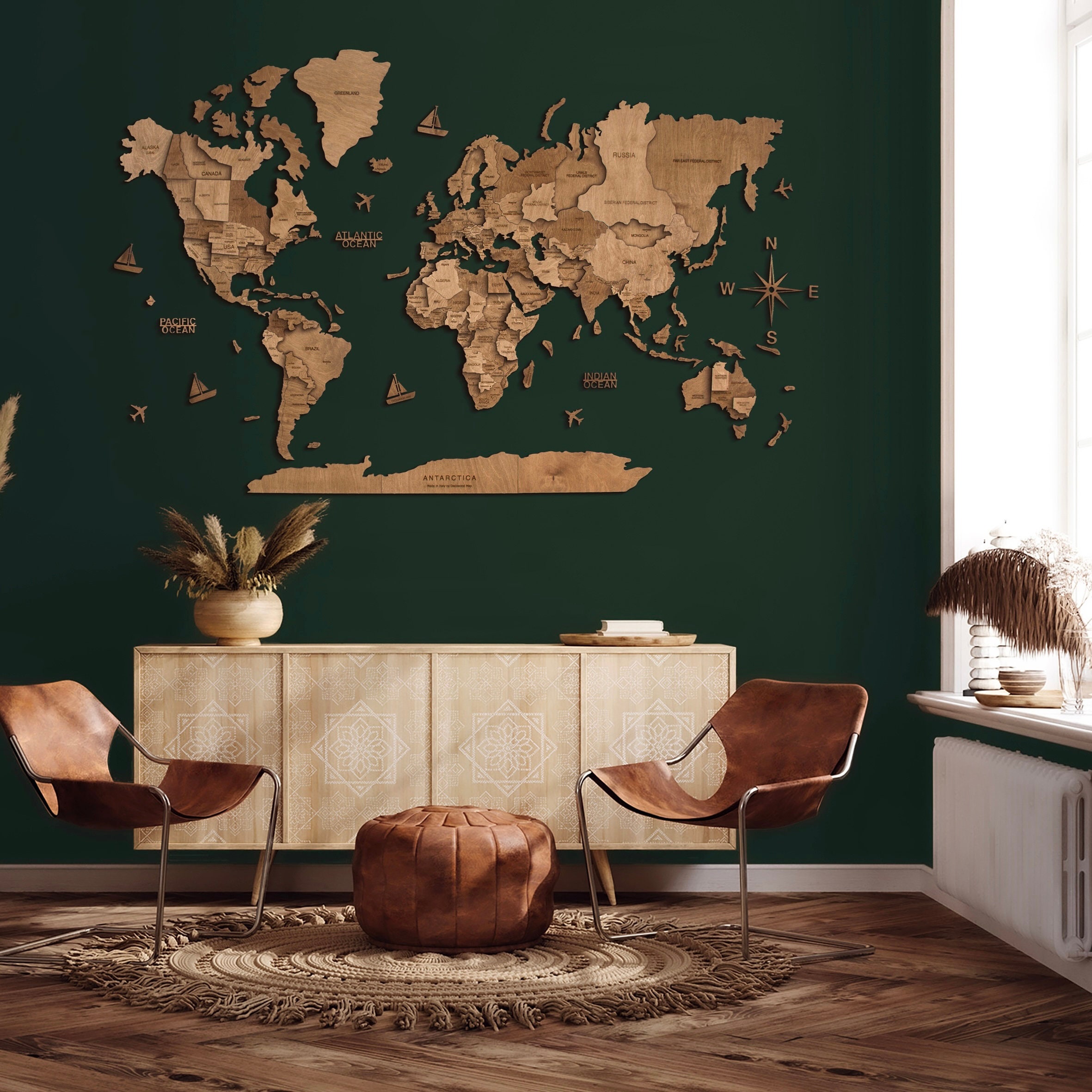 Wooden World Map Decoration, Home Wall Decor, Gift for Travellers ...