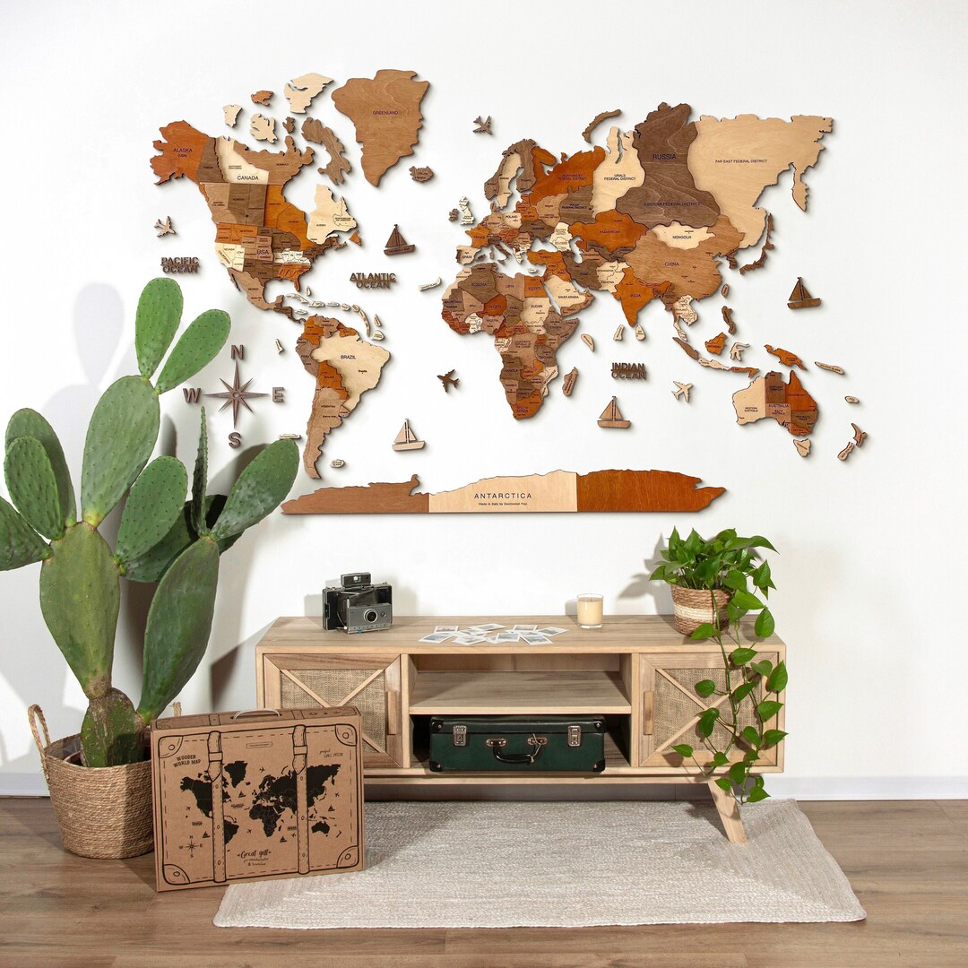World Map by Decowoodmap, Gift for Travelers, Home Wall Decoration ...