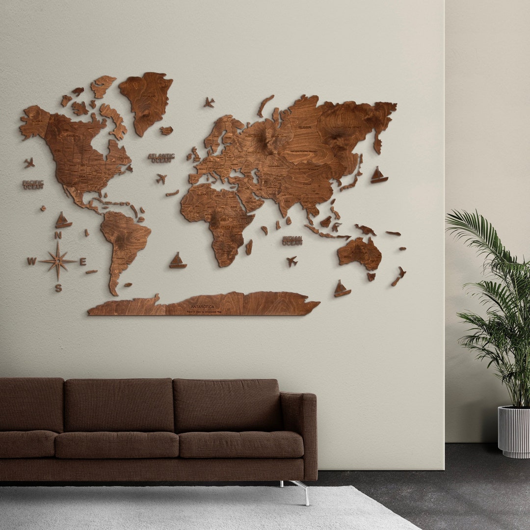Wooden World Map for New Home Wall, Decowoodmap Walnut World Map ...