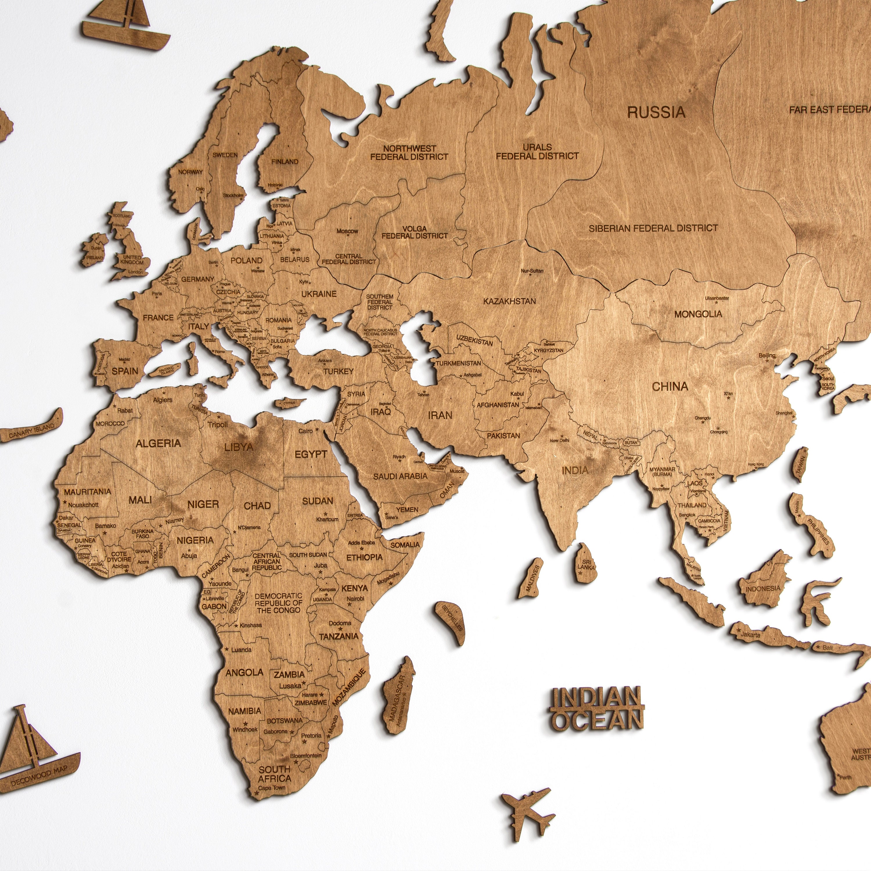 Wall Globe, Wooden World Map, Gift for New Home Wall, Decowoodmap Oak ...