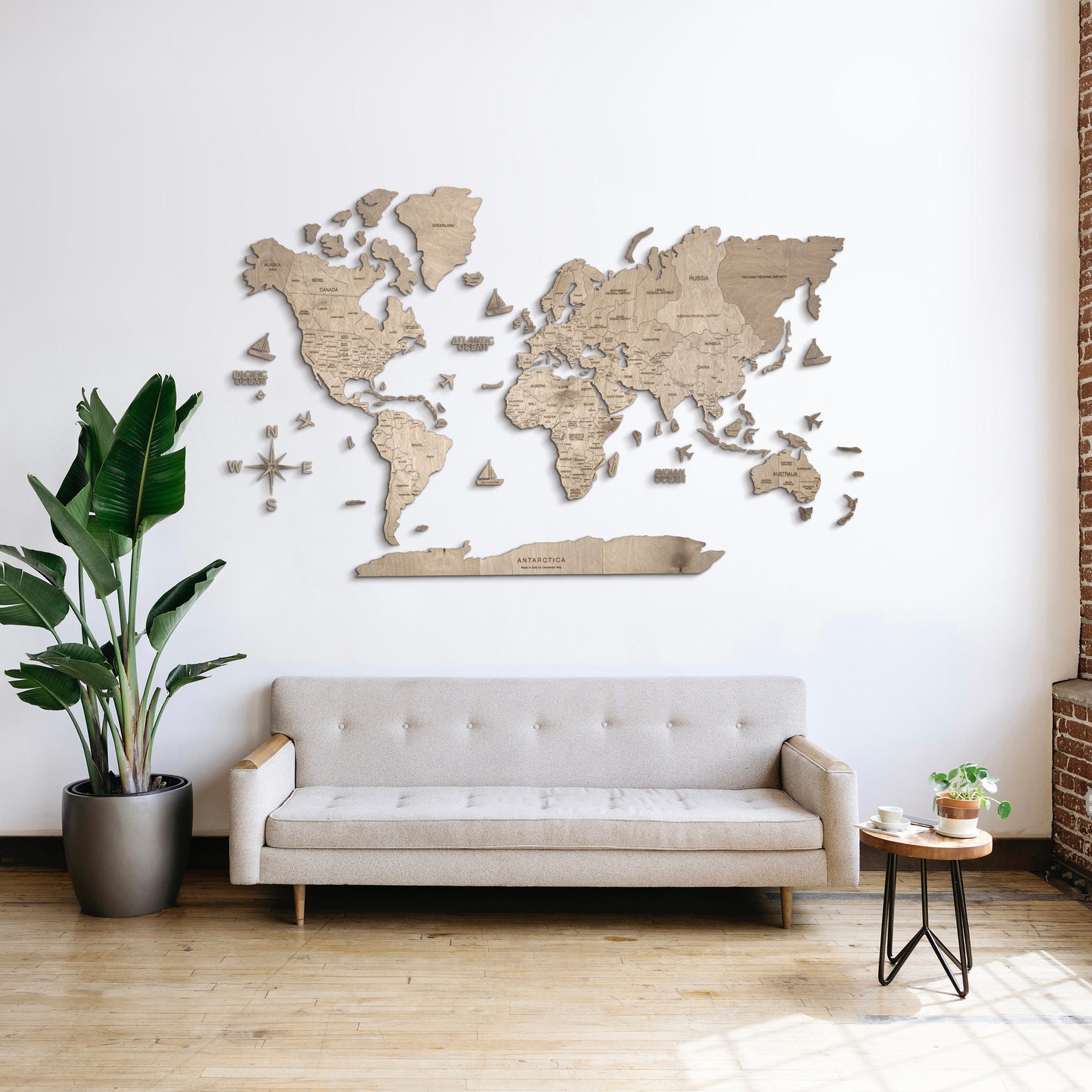 Gift for Travellers, Gray Decowoodmap World Map, Wall Decoration for a ...