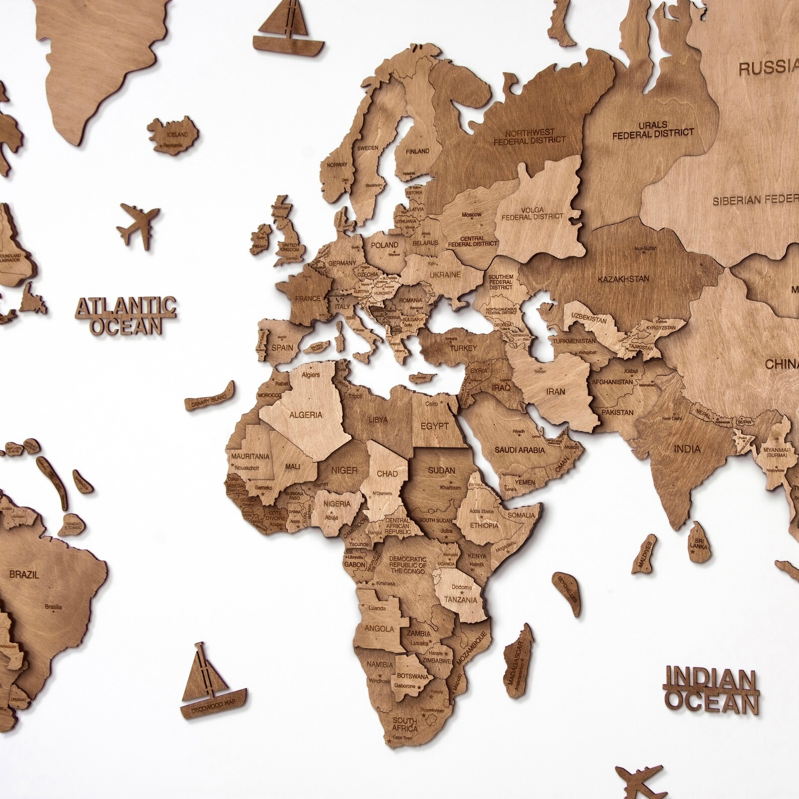 Wooden World Map Decoration, Home Wall Decor, Gift for Travellers ...