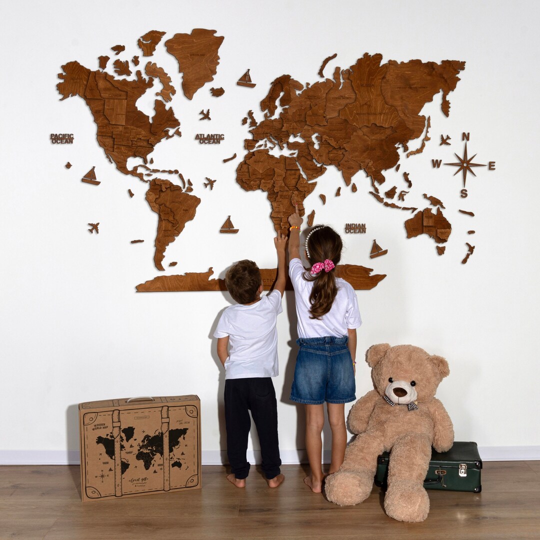 New Home Decoration, 3D Wooden World Map Decowoodmap, Living Room Decor ...