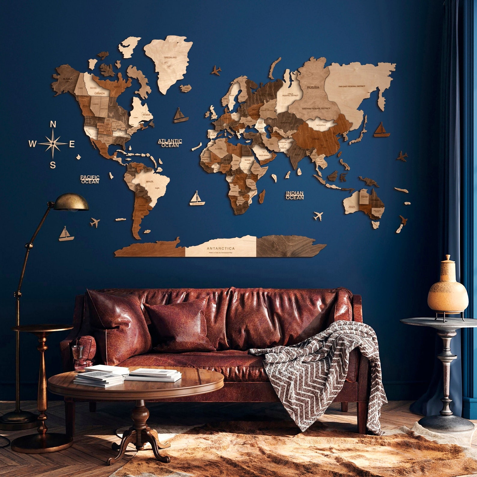 3D Wooden World Map, Office Decor Decowoodmap, Multicolor World Map ...