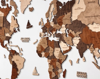 3D Wooden World Map, Office Decor Decowoodmap, Multicolor World Map ...