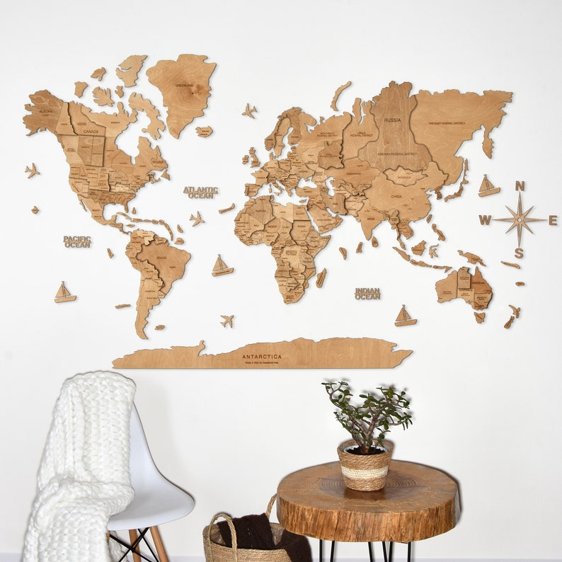New Home World Map, 3D Wooden World Map Decowoodmap, Gift for ...