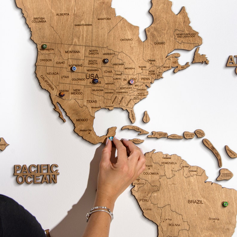 Wall Globe, Wooden World Map, Gift for New Home Wall, Decowoodmap Oak ...