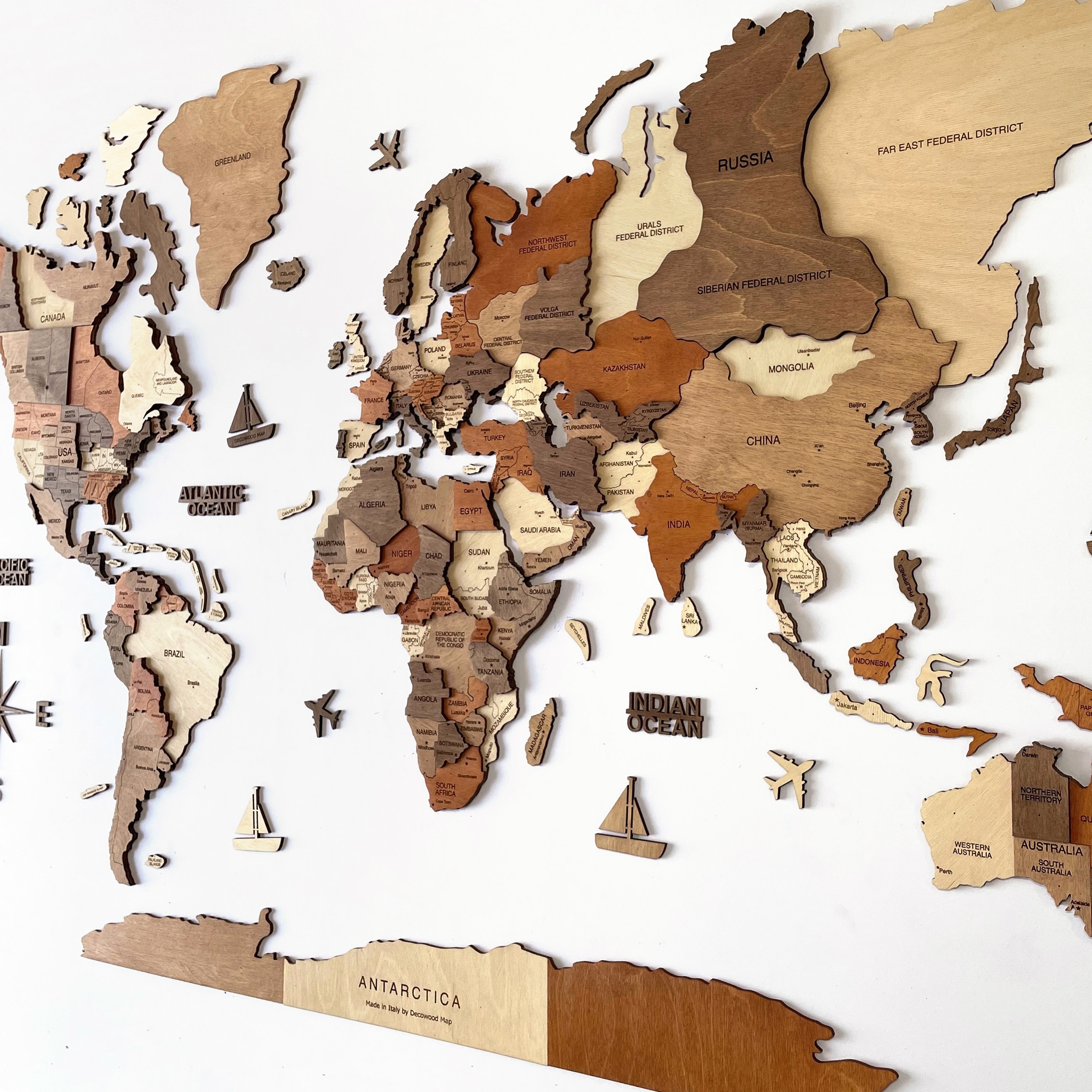 3D Wooden World Map, Office Decor Decowoodmap, Multicolor World Map ...