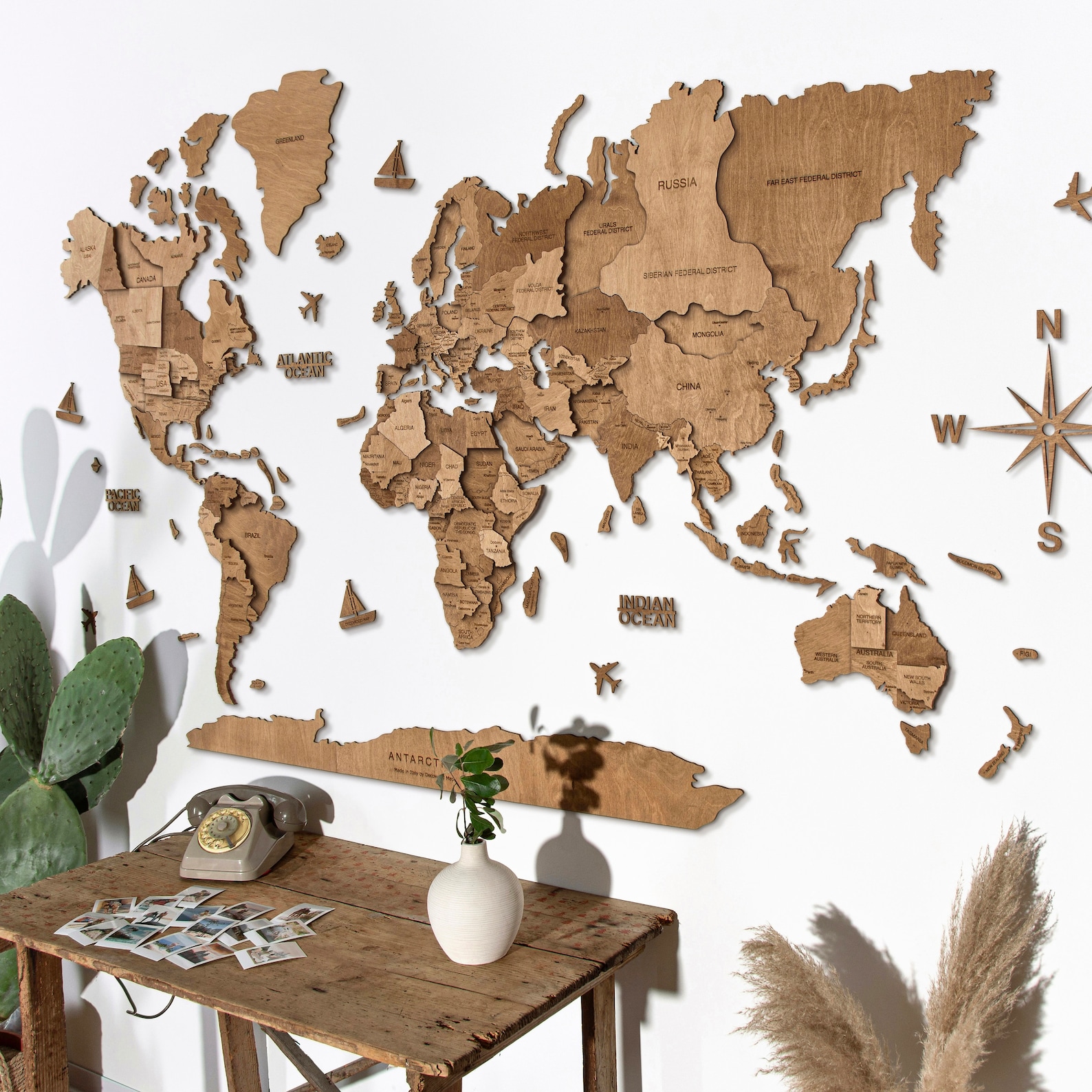 3D Wooden World Map, Living Room Decoration, Wall Art, Bedroom Wall Art ...