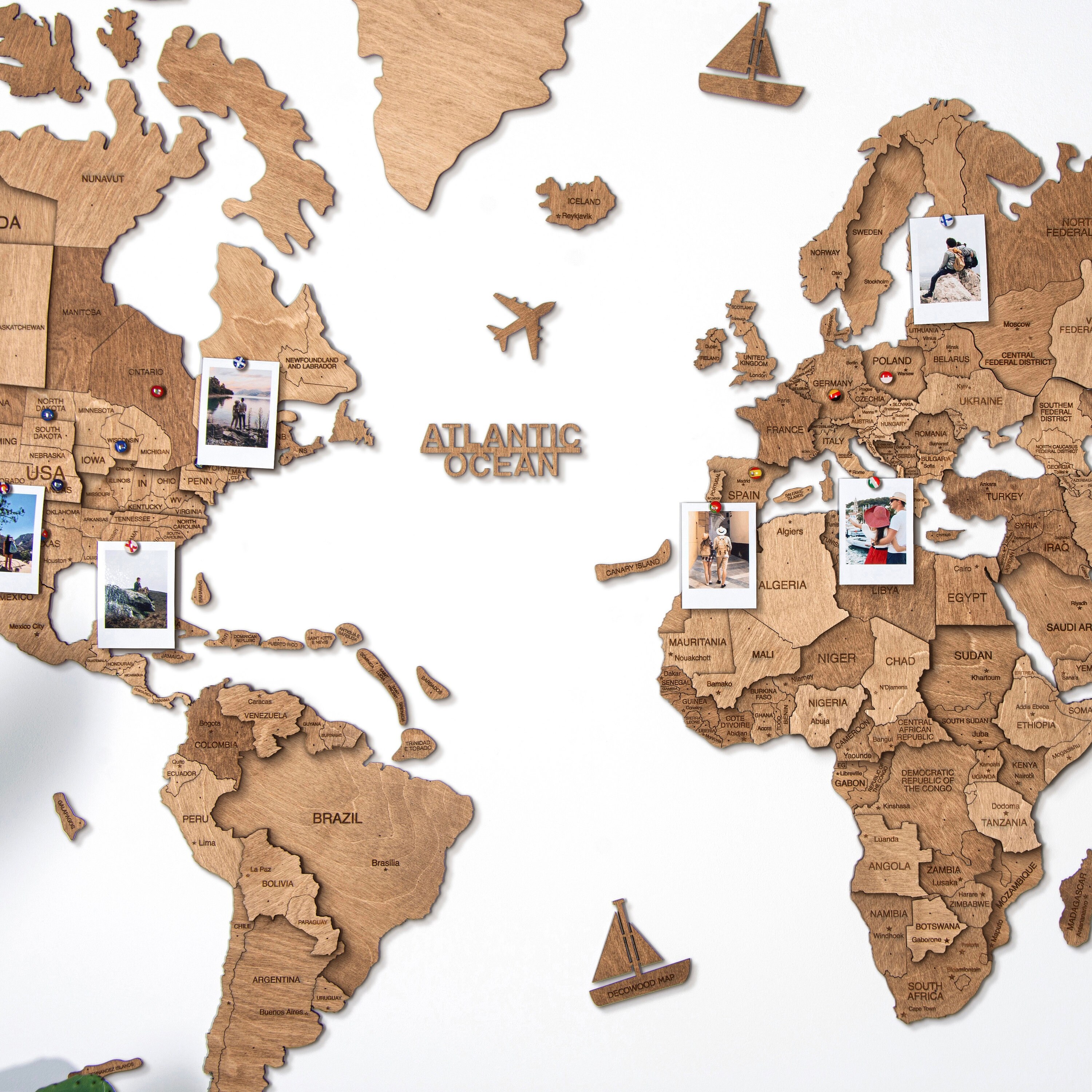 Wooden World Map Decoration, Home Wall Decor, Gift for Travellers ...
