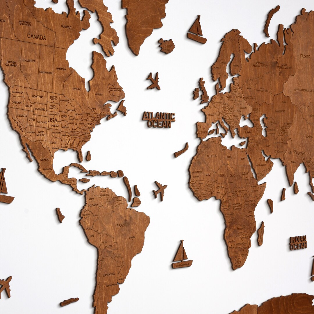 Wooden World Map, Gift for New Home Wall, Decowoodmap Oak World Map ...