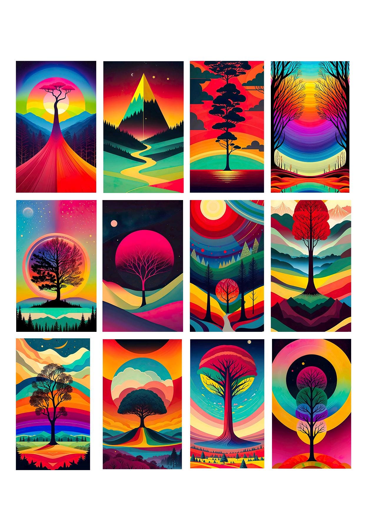 12 Colorful Illustrations Nature Landscapes +bonus - Etsy