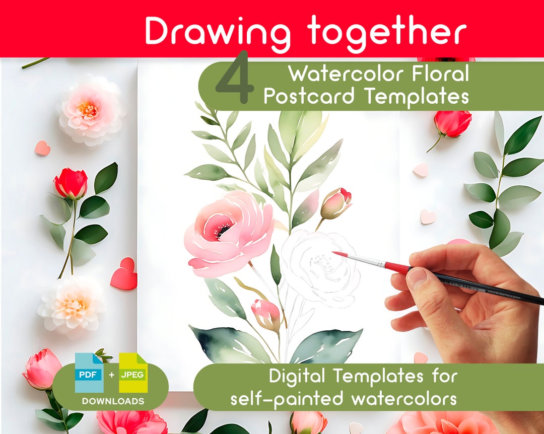 A Set of Templates for Painted Watercolor Postcards or Posters. Create ...