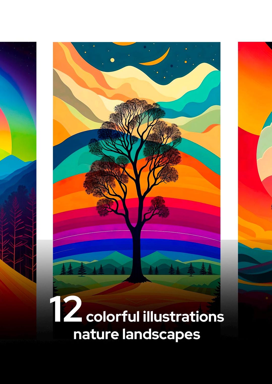 12 Colorful Illustrations Nature Landscapes +bonus - Etsy