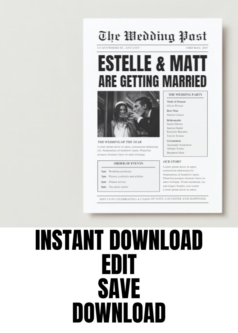 Wedding Newspaper Template, Newspaper Wedding Program Template ...