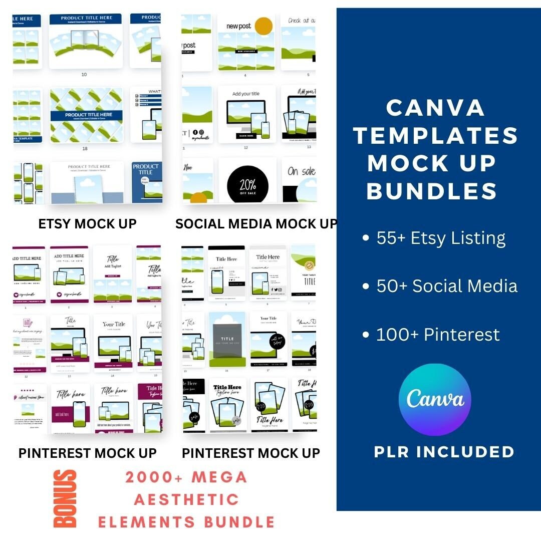 Canva Mockup Templates Bundle: Etsy, Social Media, Pinterest (MRR) - Etsy
