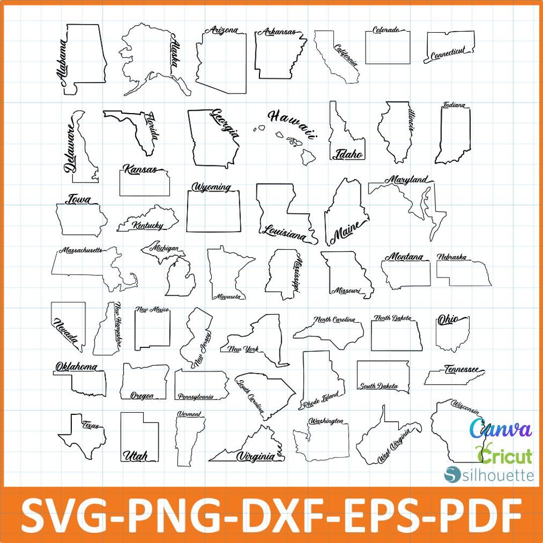 Unites States Border Bundle, 50 State Border Text Bundle,svg,png,dxf ...