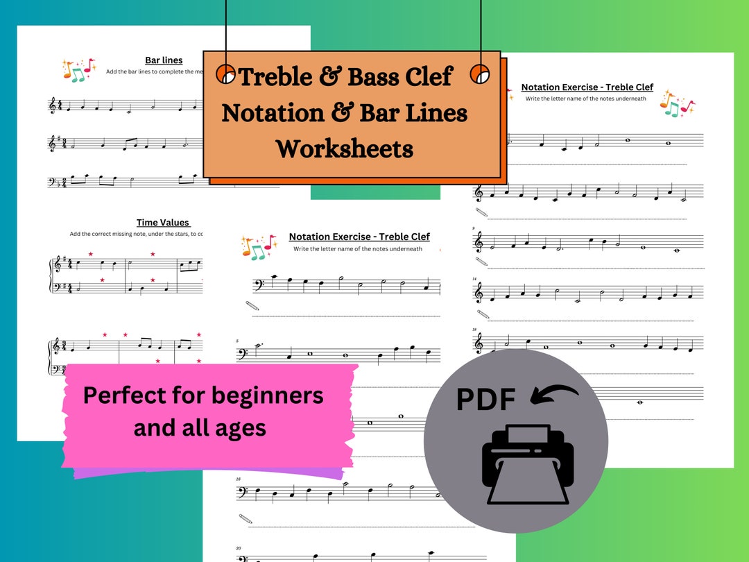 Music Notation Exercises, Beginner Worksheets, Treble Clef Worksheets ...