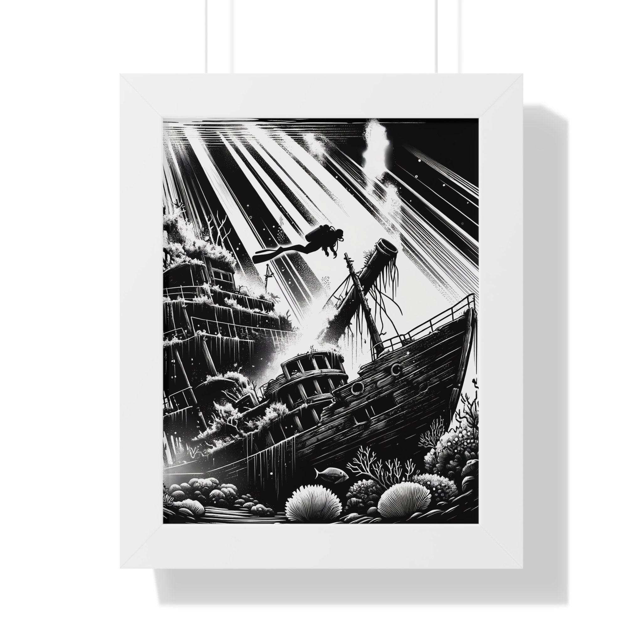 Wreck Diving Vertical Poster in Frame: Explore Underwater Mysteries ...