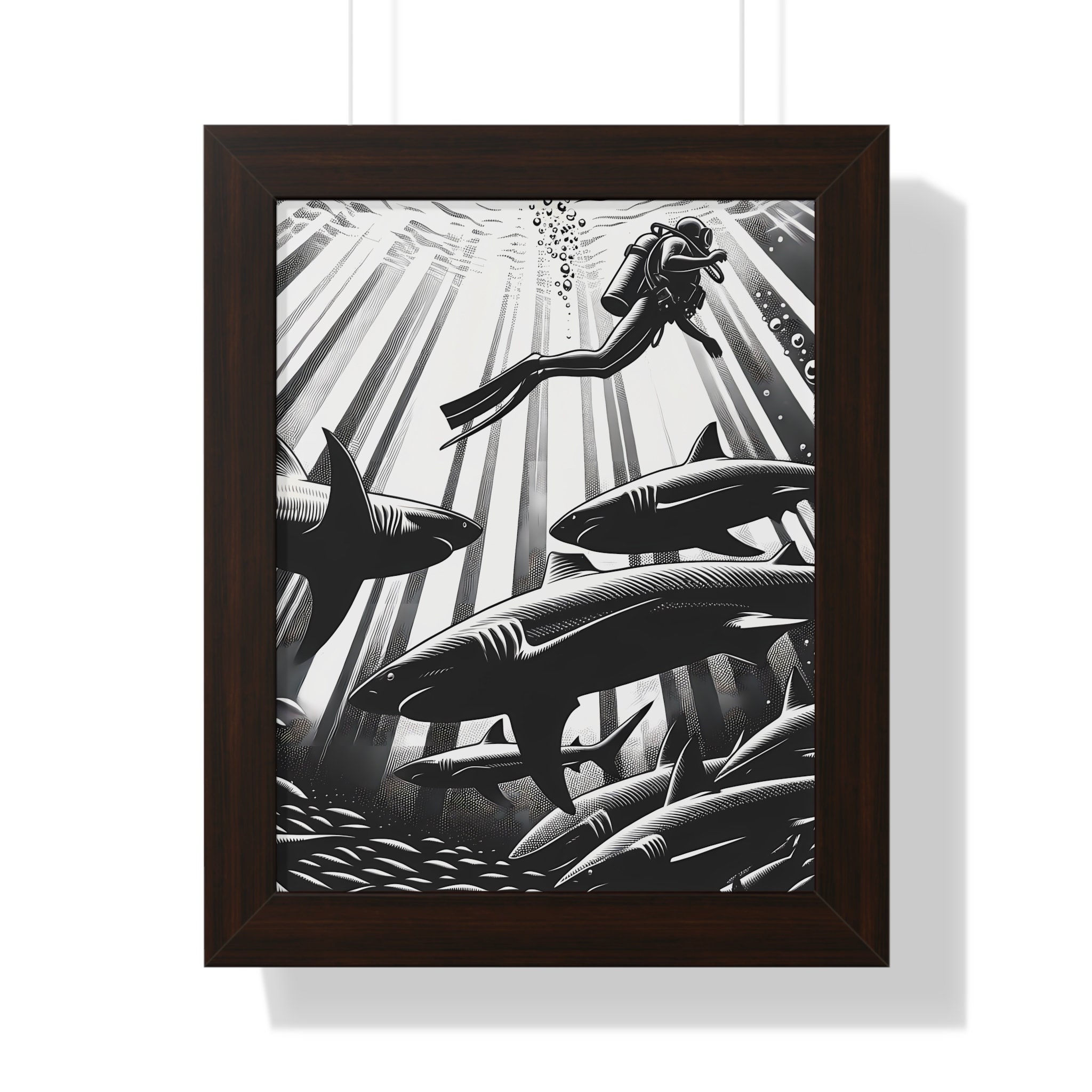 Diving With Sharks Vertical Poster: Experience the Majesty of ...