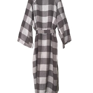 Linen Bathrobe With Pockets Robe Loungewear Pink Checkered Soft Pure ...