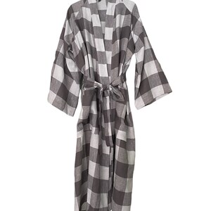 Linen Bathrobe With Pockets Robe Loungewear Pink Checkered Soft Pure ...