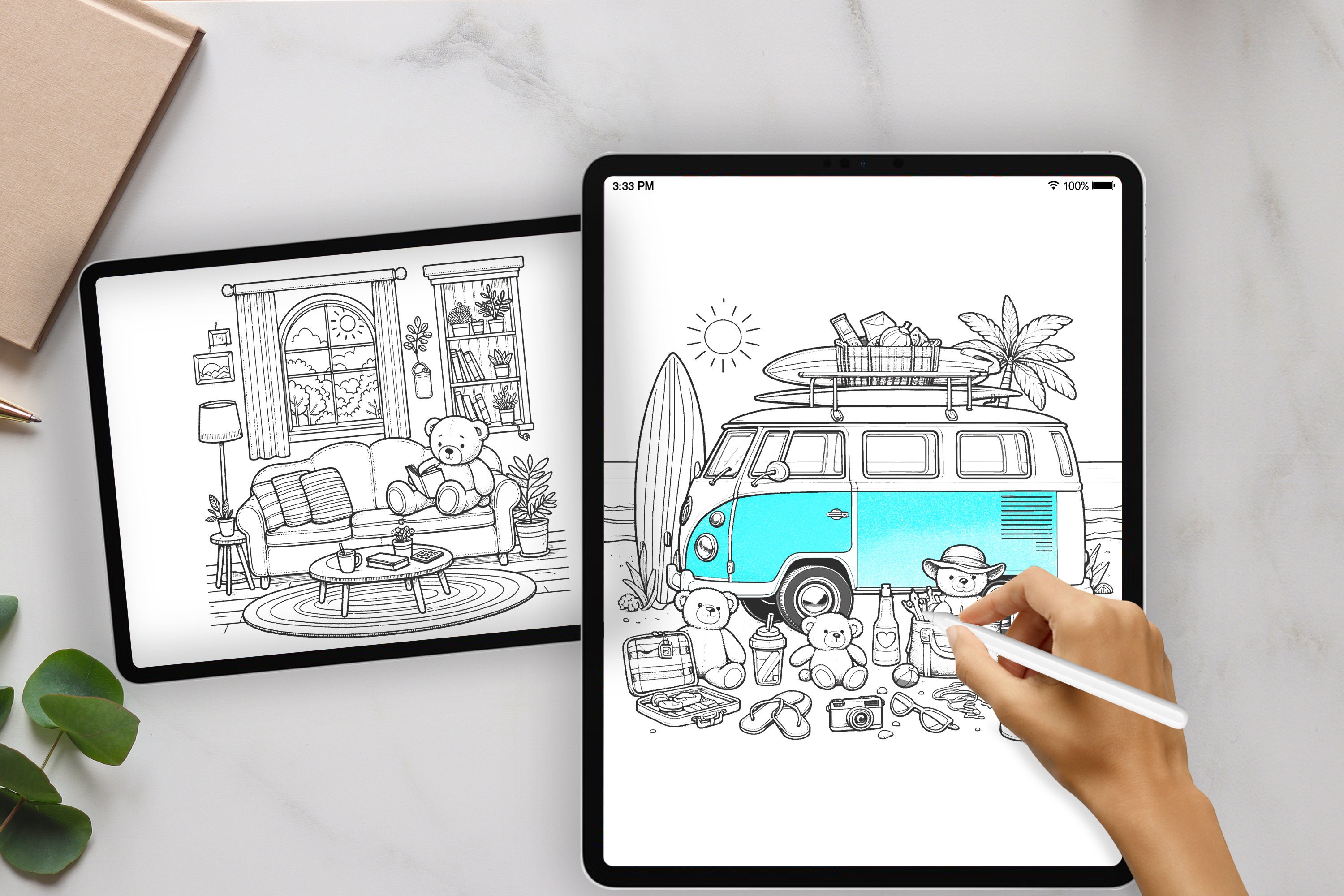 PROCREATE Coloring Book Cute Bear World Digital Coloring Book Pages ...