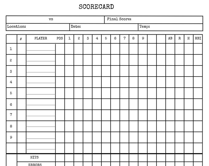 Baseball Scorecard- Score Sheet Printable, Softball Scoresheet, Digital ...