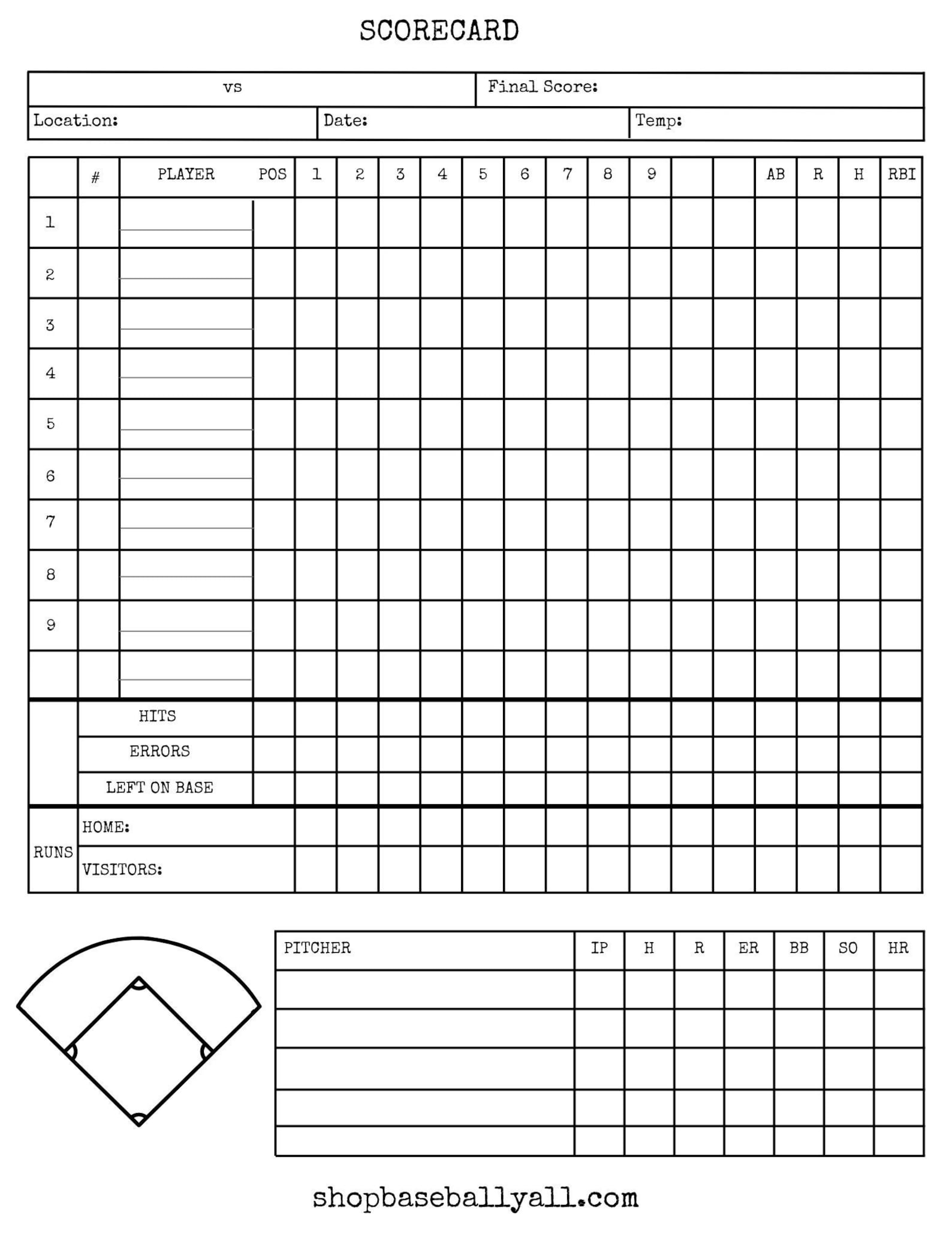 Baseball Scorecard- Score Sheet Printable, Softball Scoresheet, Digital ...