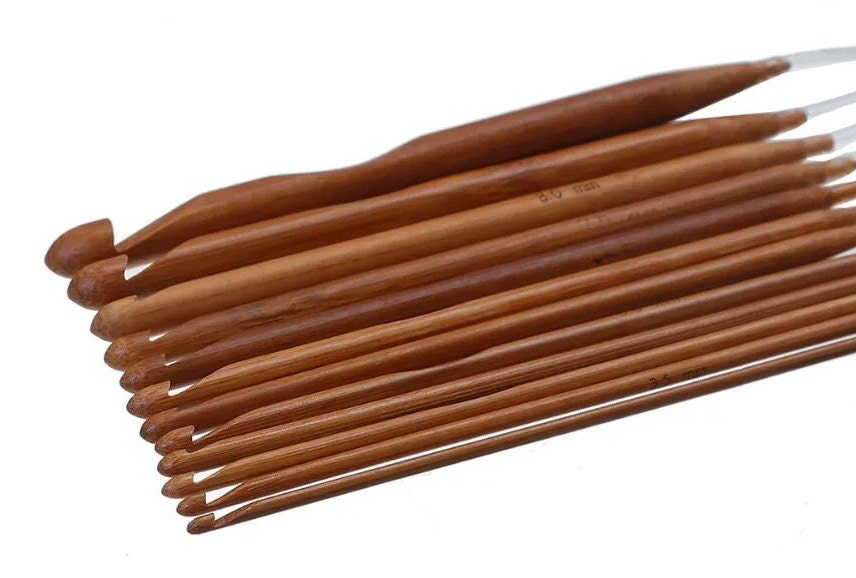 Afghan Tunisian Carpet Crochet Hooks, 12pcs Set, Bamboo+plastic ...