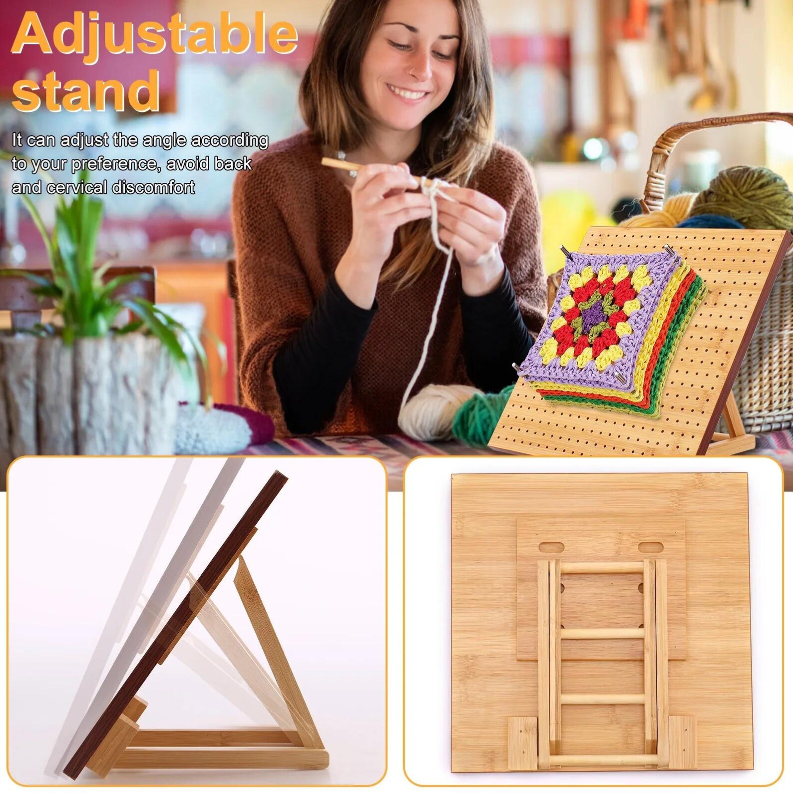 Crochet Blocking Board, Bamboo Wooden, Stainless Steel Rods, Adjustable ...