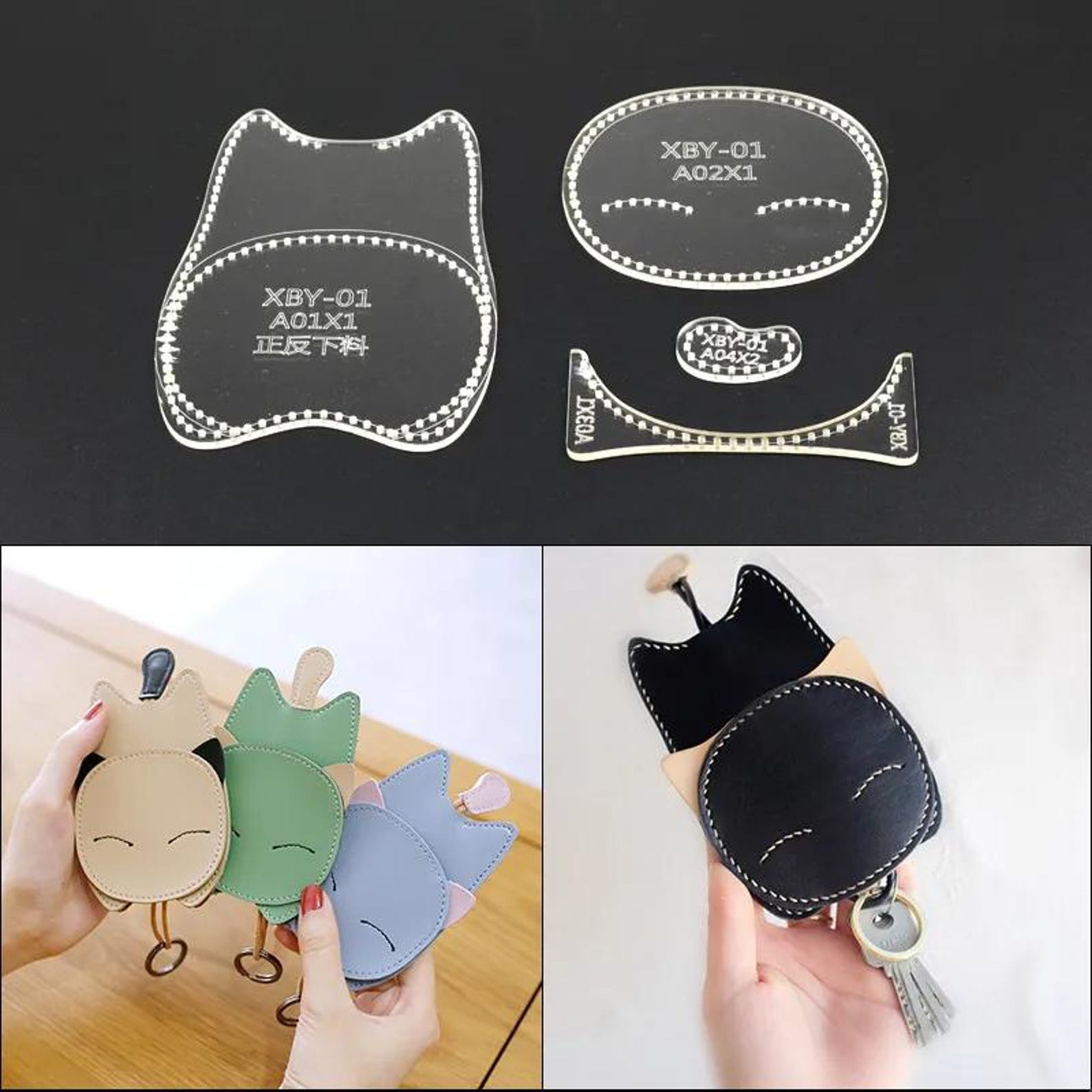 Cat Keychain Leather Templates, 4pcs, Transparent Acrylic Board ...