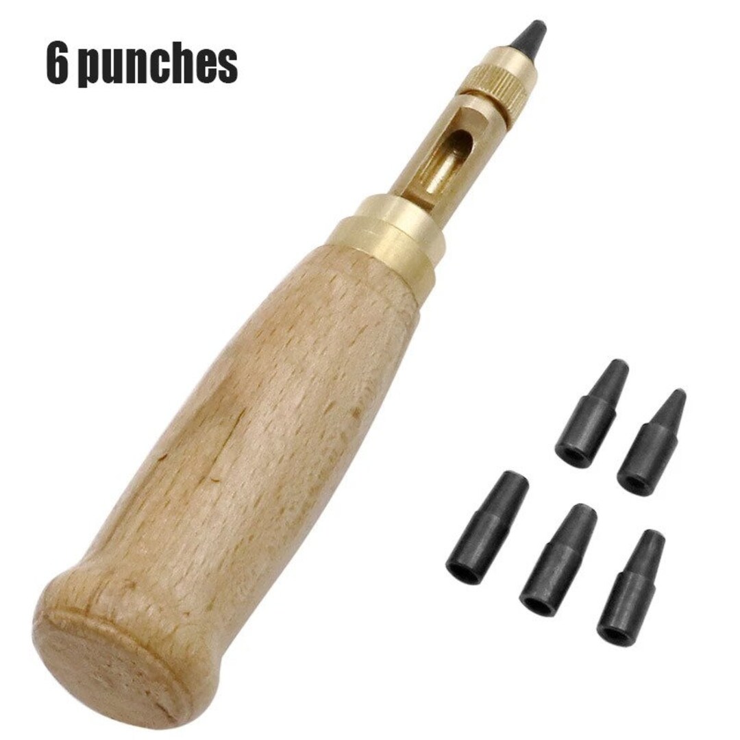 Leather Rotary Punch, 6pcs, Brass, Wooden Handle, Replaceable Multi ...