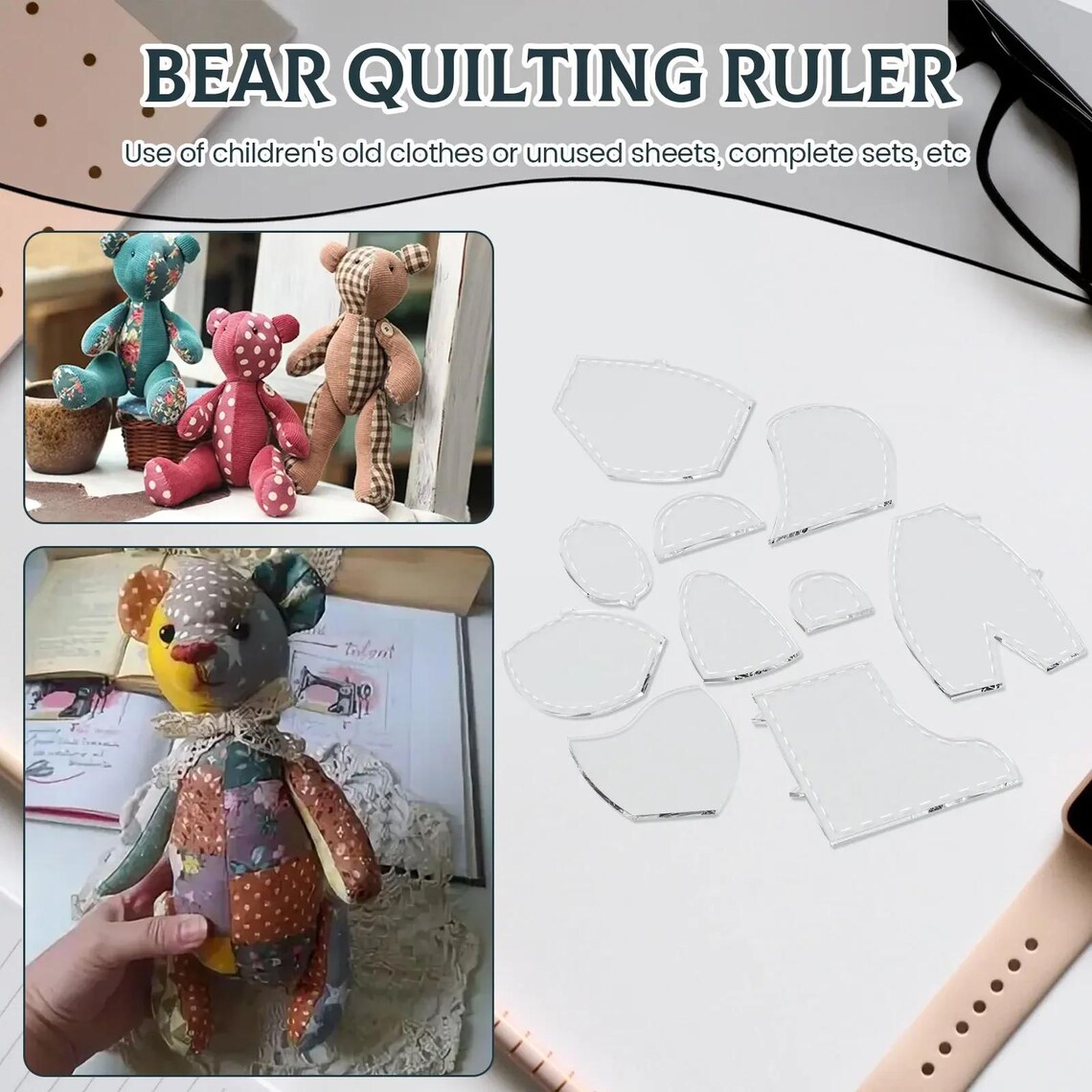 Memory Bear Template Ruler Set, Transparent Acrylic, Various Sizes ...