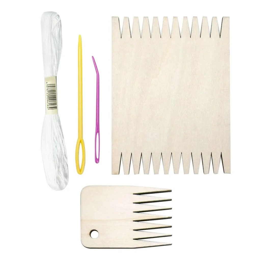 Mini Weaving Loom Kit for Beginner With Wood Comb, Yarn, 2pcs Needles ...